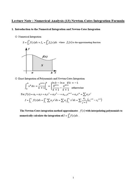 Lecture Note 13 Newton Cotes Integration Formula Pdf Numerical Analysis Mathematical