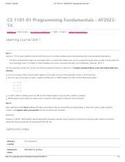 CS 1101 01 AY2022 T4 Learning Journal Unit 1 Pdf 4 15 22 1 58 AM CS 1101 01 AY2022 T4