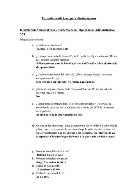 Preguntas 1 Preguntas De Preguntas Formulario Adicional Para