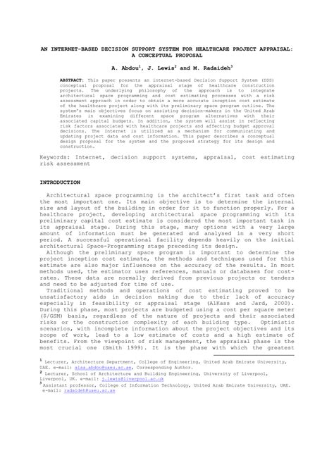 Pdf An Internet Based Decision Support System For Healthcare Project Appraisal A Conceptual