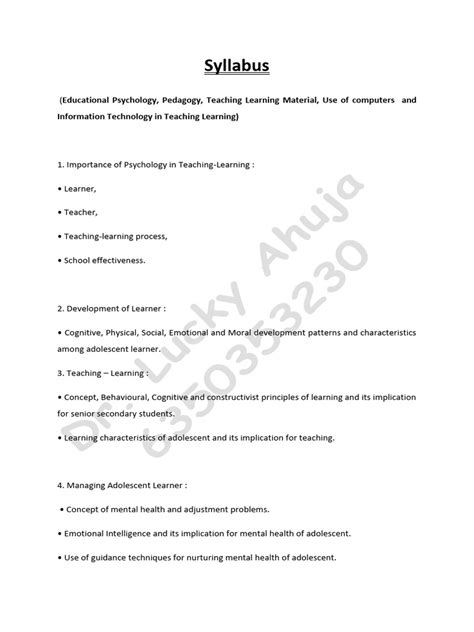 Syllabus Educational Psychology Pedagogy Pdf Learning Psychology