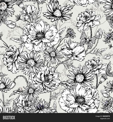 Monochrome Floral Vector And Photo Free Trial Bigstock