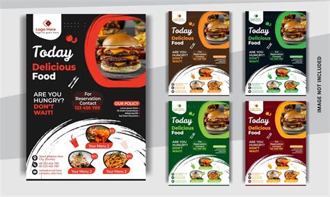 패스트푸드 레스토랑 플라이어 템플릿과 건강한 음식 레스토랑 포스터 디자인 프리미엄 벡터