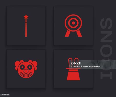 마술사 모자와 토끼 귀 지팡이 표적 및 광대 머리 아이콘을 설정합니다 벡터 가공의 인물에 대한 스톡 벡터 아트 및 기타 이미지