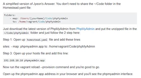 Mysql Setup Phpmyadmin On Homestead Box Stack Overflow