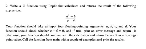 solved a 2 write a c function using replit that calculates