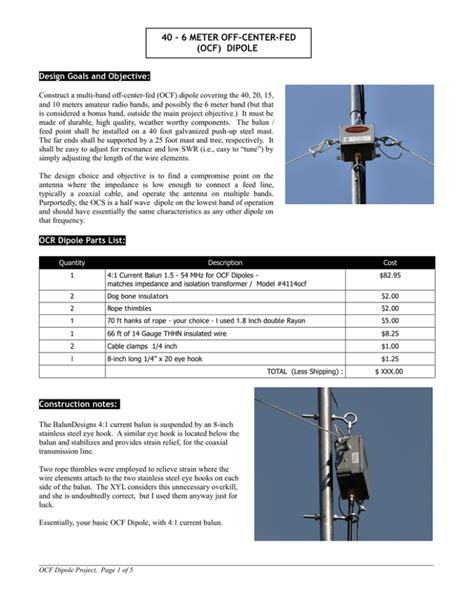 Ocf Dipole Antenna Project 40 6 Meter Design