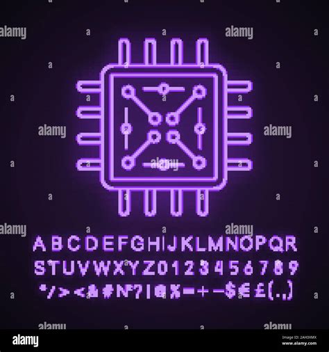 Processor With Electronic Circuits Neon Light Icon Microprocessor With