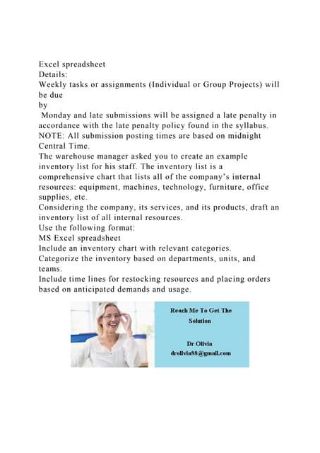 Excel Spreadsheetdetailsweekly Tasks Or Assignments Individu Docx