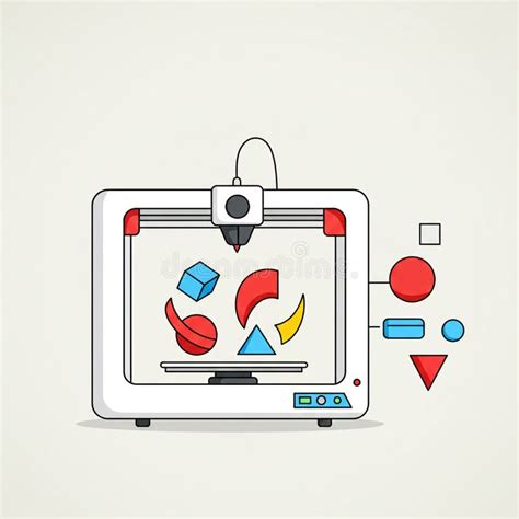 3d printer illustration with a variety of colorful geometric shapes