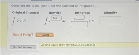 solved complete the table use c ﻿for the constant of