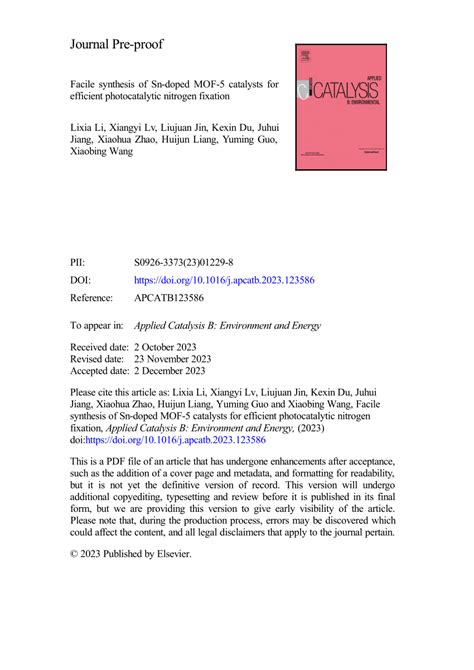 Pdf Facile Synthesis Of Sn Doped Mof 5 Catalysts For Efficient