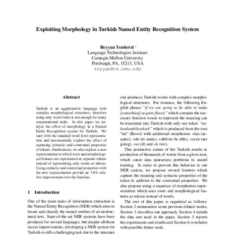 Exploiting Morphology In Turkish Named Entity Recognition System Acl