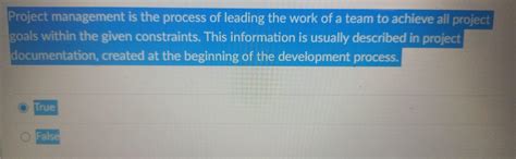 Solved Project management is the process of leading the work | Chegg.com