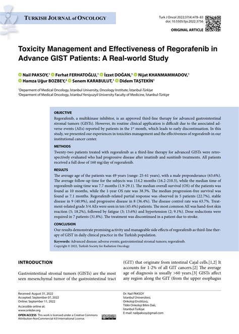 Pdf Toxicity Management And Effectiveness Of Regorafenib In Advance Gist Patients A Real