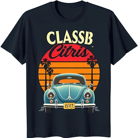 Retro Sunset Graphic T Shirt Classb Citrus Design On Blue