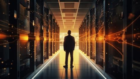 Premium Photo Man In Server Room Technology And Computing Expert In