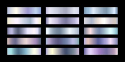 메탈 크롬 그라데이션 색상 세트 메탈릭 로즈 골드 화이트 골드 실버 우아한 진주 골든 블루 견본 팔레트 테두리 프레임 라벨 전단지 디자인을 위한 벡터 빛나는 배경 컬렉션 은