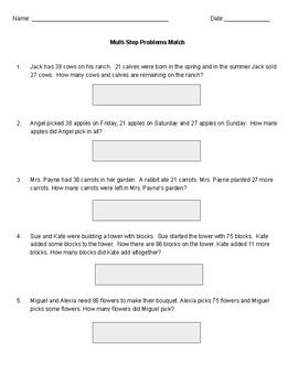 Multi Step Word Problems Match By BeingBiliterate TPT