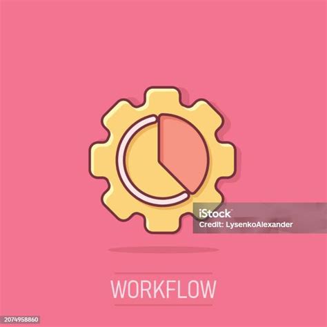 만화 스타일의 워크플로 차트 아이콘입니다 고립된 배경에 다이어그램 만화 벡터 그림이 있는 기어 프로세스 조직 스플래시 효과