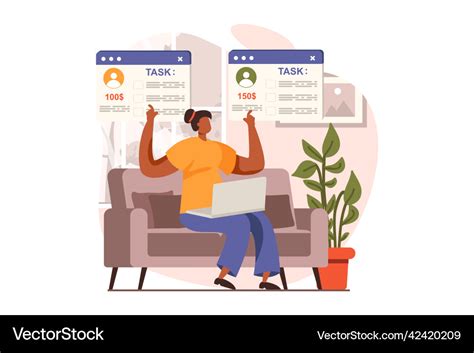 Freelance Working Web Concept In Flat Design Vector Image