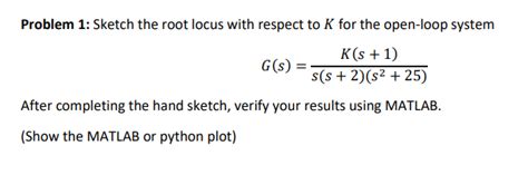 Solved Problem Sketch The Root Locus With Respect To K Chegg