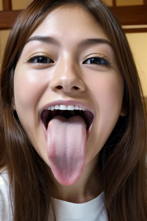 Araffed Woman With Long Brown Hair Sticking Out Her Tongue Seaart Ai