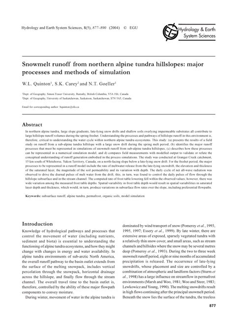 Pdf Snowmelt Runoff From Northern Alpine Tundra Hillslopes Major Processes And Methods Of