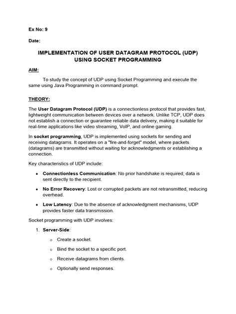 Exp 9 Udp Socket Prog Manual Pdf Network Socket