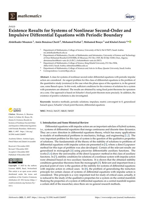 Pdf Existence Results For Systems Of Nonlinear Second Order And Impulsive Differential