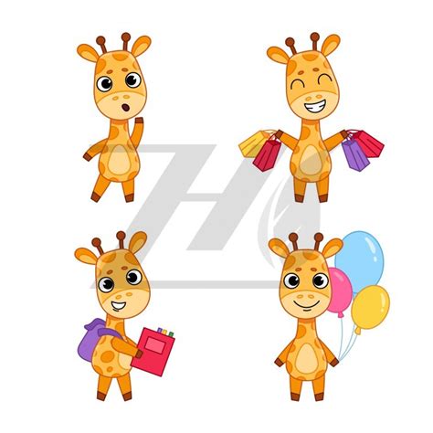 دانلود مجموعه 4 عددی وکتور طرح حیوان زرافه با پس زمینه رنگ سفید