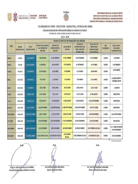 Calendario Sis Sinba 2023 2024 Autorizado Pdf