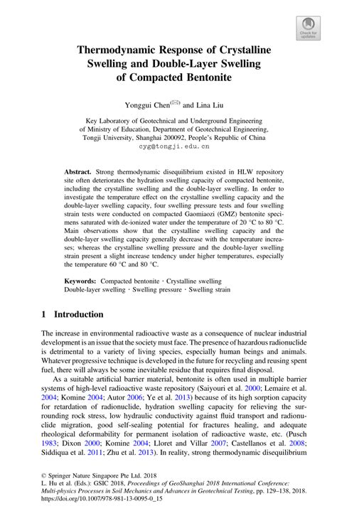 Pdf Thermodynamic Response Of Crystalline Swelling And Double Layer