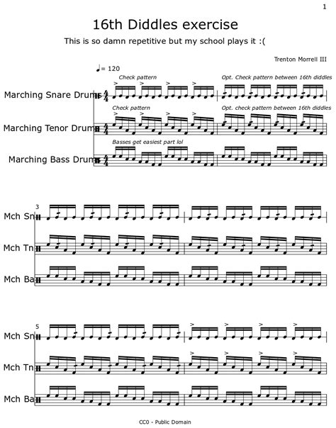 16th Diddles Exercise Sheet Music For Marching Snare Drums Marching Tenor Drums Marching