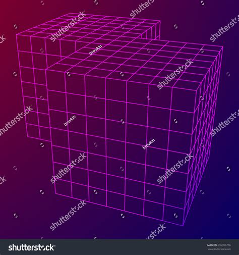 Wireframe Mesh Doubled Box Connection Structure Stock Vector Royalty