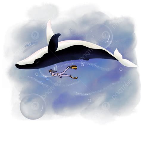손 으로 환상 적 인 고래 일러스트 소 일러스트녀 잠수 장면 요 를 그리다 손으로 그린 장식 패턴 만화 Png 일러스트 및 Psd 이미지 무료 다운로드 Pngtree