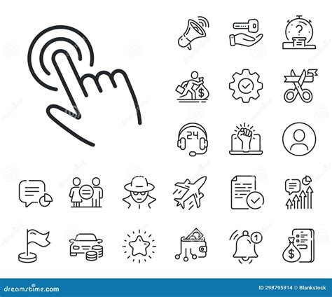 Hand Cursor Line Icon Click Action Sign Salaryman Gender Equality And Alert Bell Vector