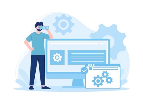 Premium Vector Man Looking At The Operating System On A Website Web Maintenance Concept Flat