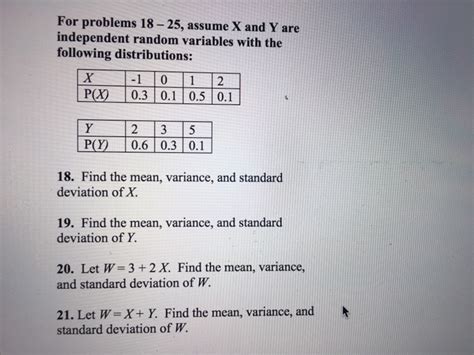 Solved For Problems 18 25 Assume X And Y Are Independent