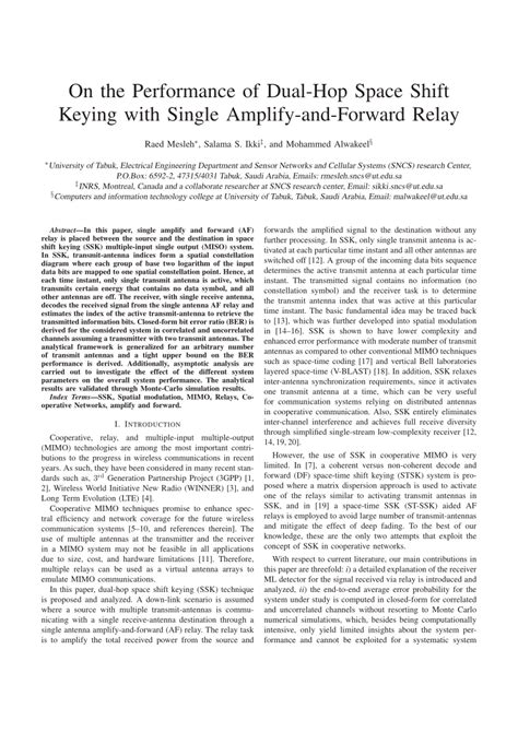 Pdf On The Performance Of Dual Hop Space Shift Keying With Single