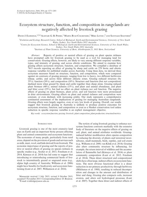 Pdf Ecosystem Structure Function And Composition In Rangelands Are