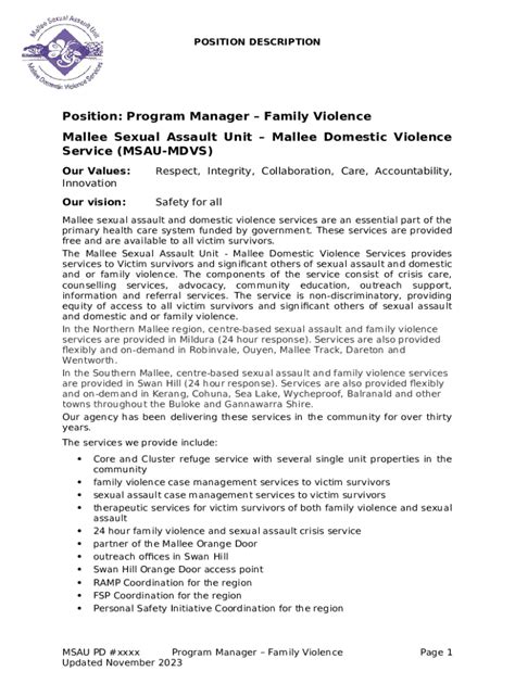 Executive Manager Client Services Mallee Sexual Assault Doc Template PdfFiller