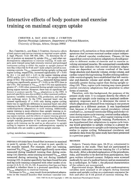 Pdf Interactive Effects Of Body Posture And Exercise Training On
