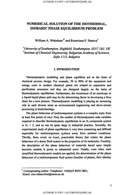 Pdf Numerical Solution Of The Isothermal Isobaric Phase Equilibrium