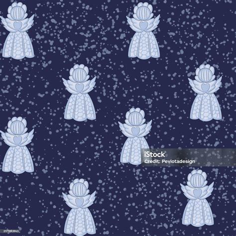 섬세한 레이스 천사가 등장하는 심리스 겨울 패턴 크리스마스 및 홀리데이 디자인 부드러운 겨울 미학 우아한 눈 테마 빈티지에서 영감을 받은 장식에 적합합니다 직물 포장에