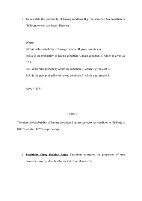 Biostatistics Written Assignment 3 To Calculate The Probability Of Having Condition B Given