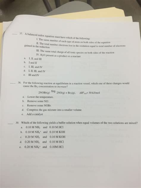 Solved A Balanced Redox Equation Must Have Which Of The