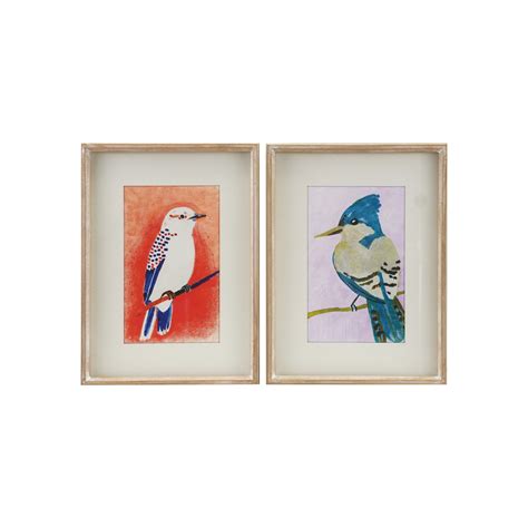 Wood Framed Glass Wall Decor With Bird 2 Styles