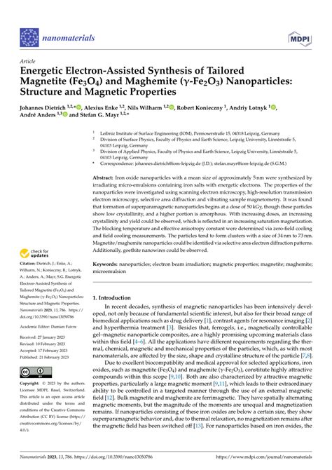 Pdf Energetic Electron Assisted Synthesis Of Tailored Magnetite Fe3o4 And Maghemite γ−fe2o3