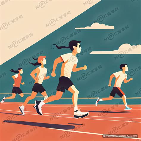 Ai创作图扁平 向前跑步 插画 运动会 昵图网